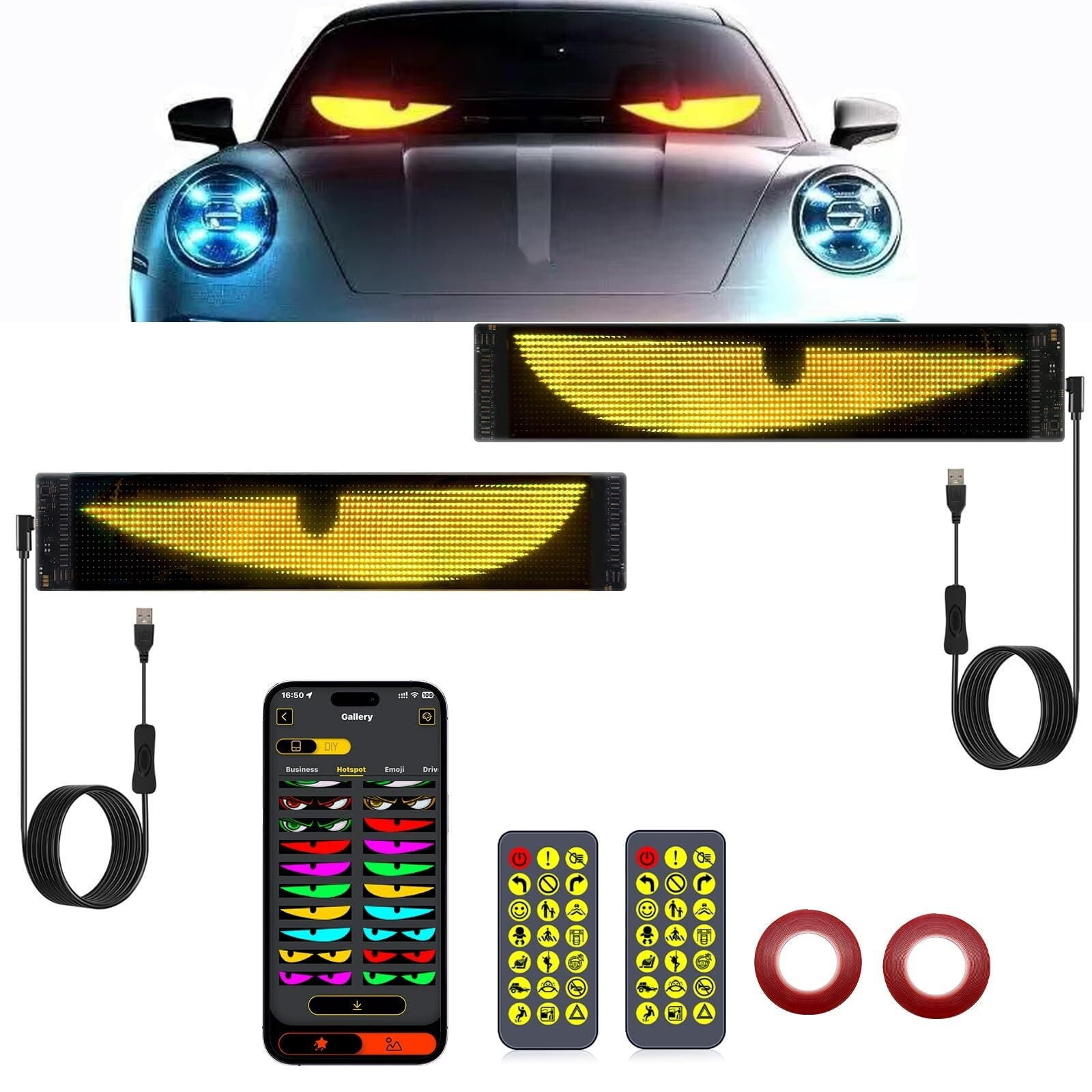 2PCS Devil Eyes Light for Cars,Large Programmable Flexible LED Screen ...