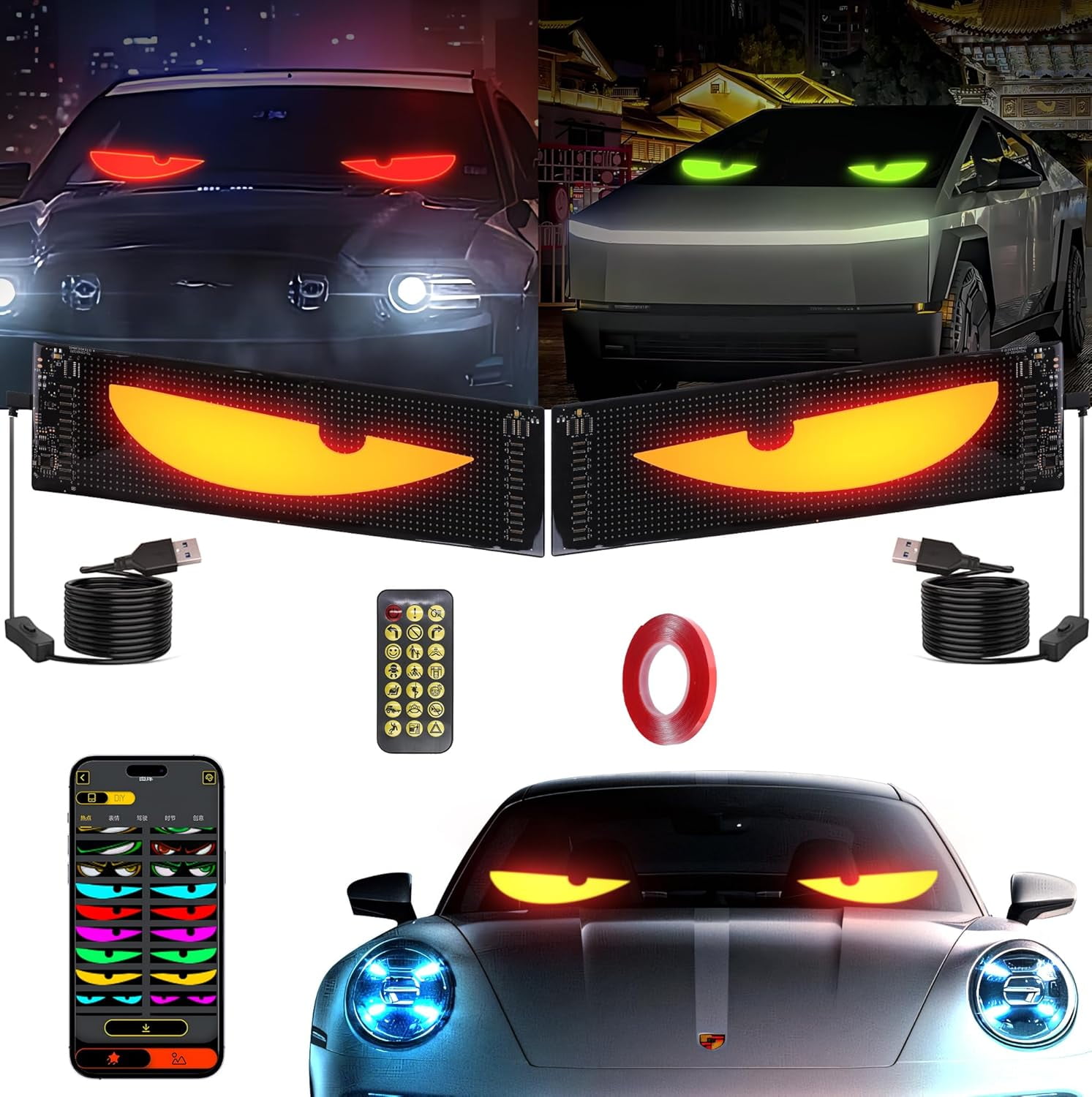 2PCS Devil Eyes Light for Cars,Programmable LED Eyes for Car, 4.3in x ...