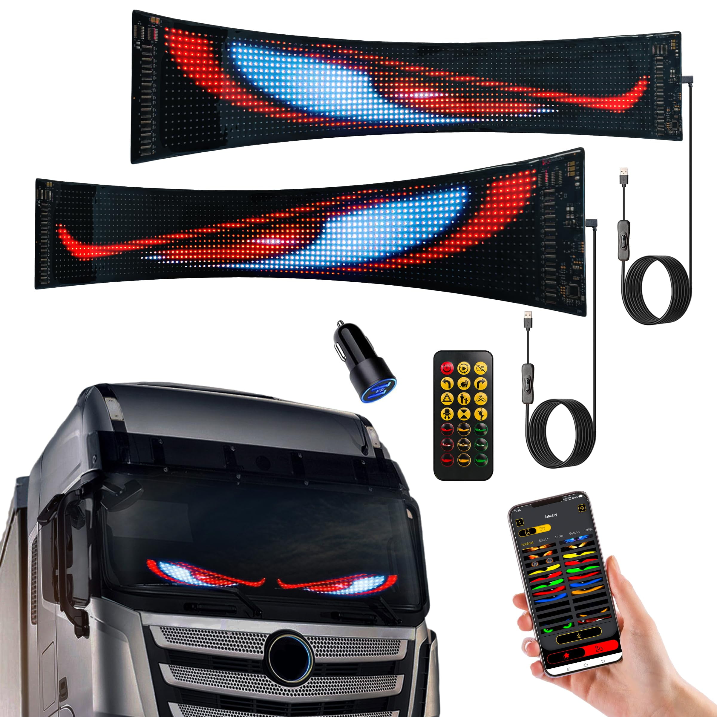 2PCS Devil Eyes Light for Cars SUVs, 23.4"x4.7" Programmable Flex LED Sign, Led Eyes for Truck ...