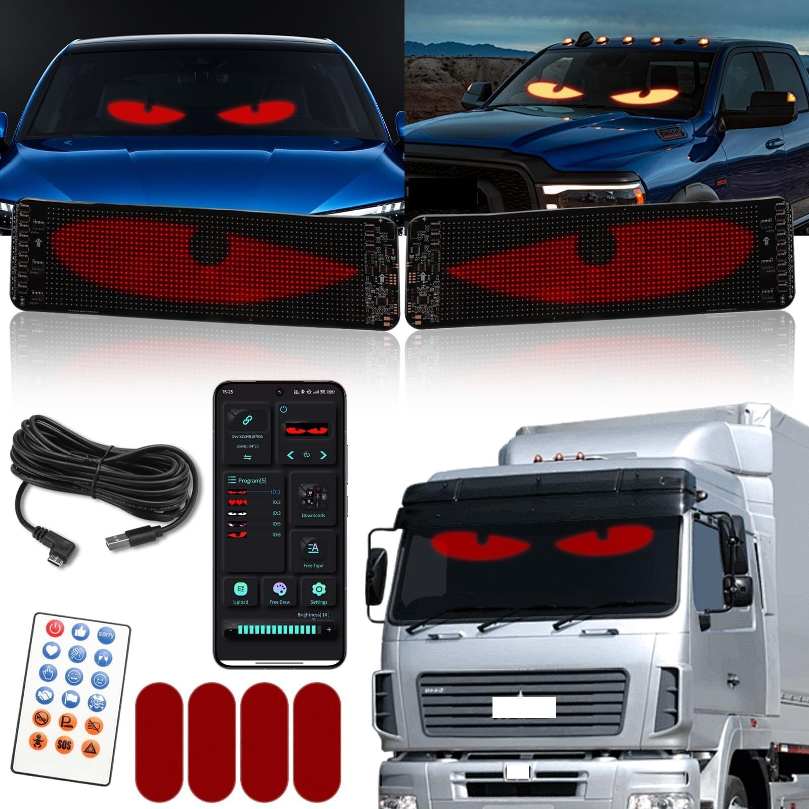 2PCS Devil Eyes Lights for Cars, Scrolling Huge Bright Advertising Light Signs for Car Back ...