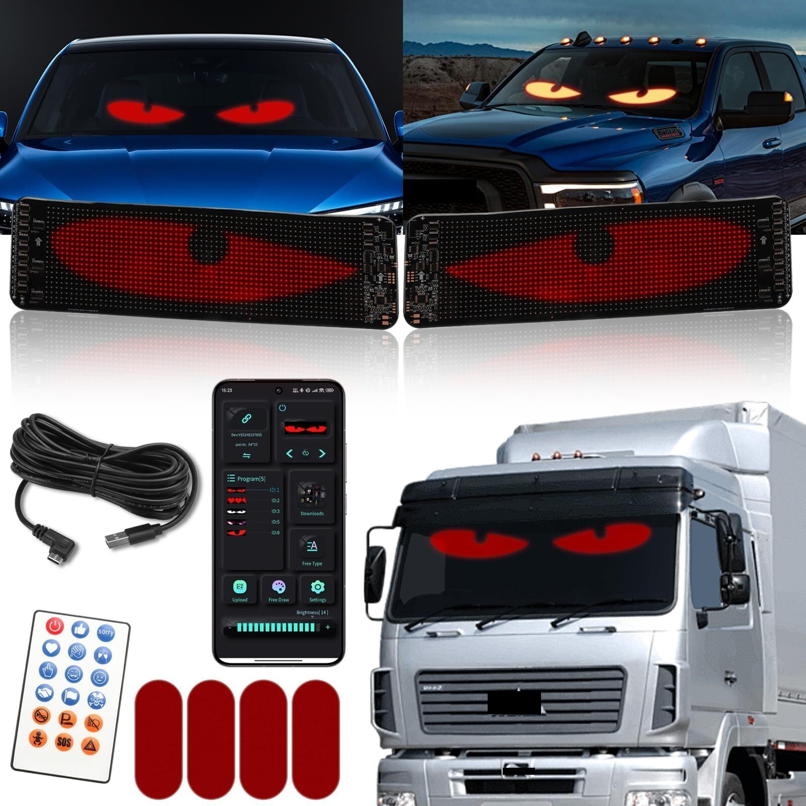 2PCS Devil Eyes Lights for Cars, Scrolling Huge Bright Advertising ...