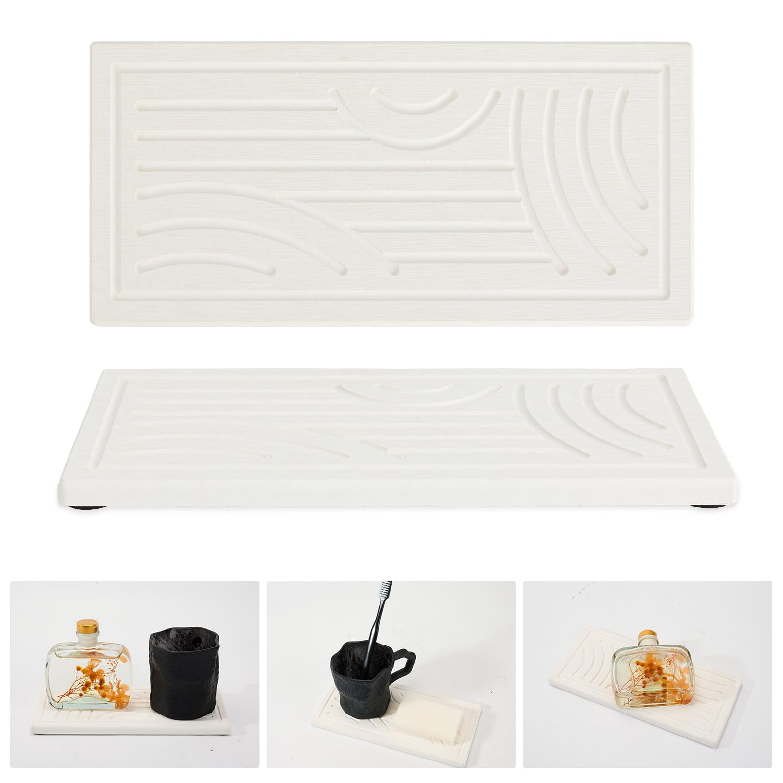 2PCS Diatomite Tray,Absorbent Rectangle Stone Coasters for Bathroom ...