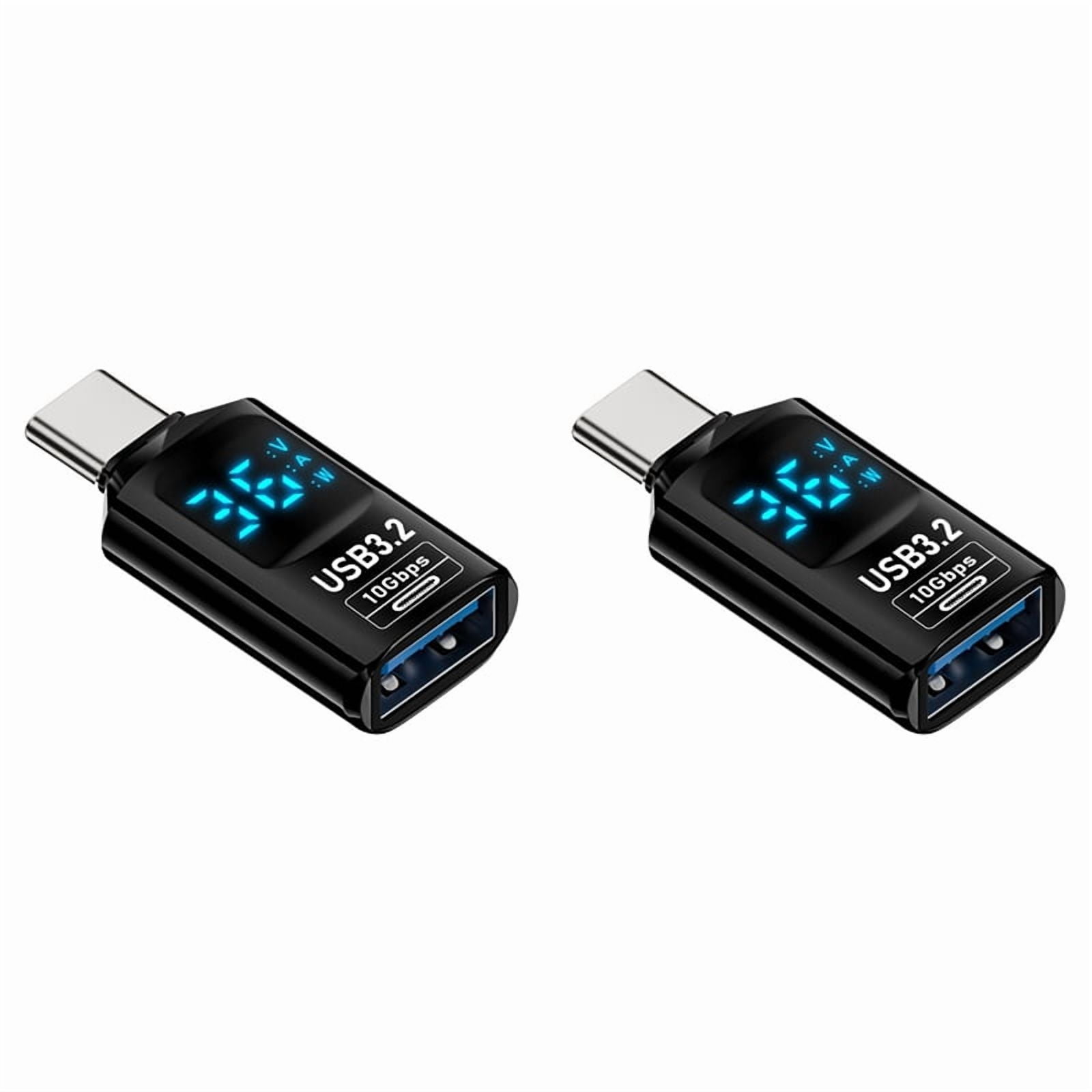 2PCS Digital LED Display USB 3.2 Adapter 10Gbps 36-60W Power Meter ...