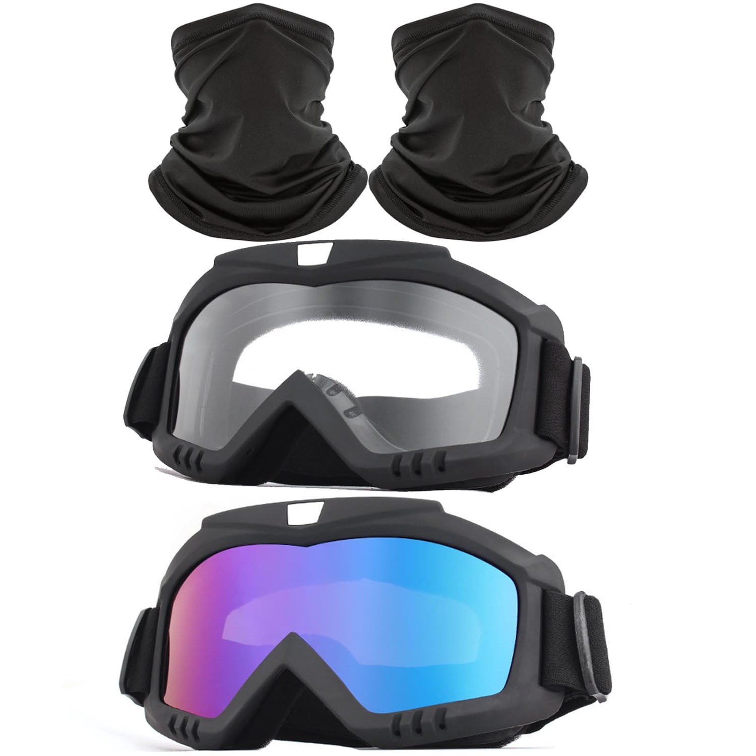 2PCS Dirt Bike Goggles with Neck Gaiter - Windproof Motorcycle & ATV ...