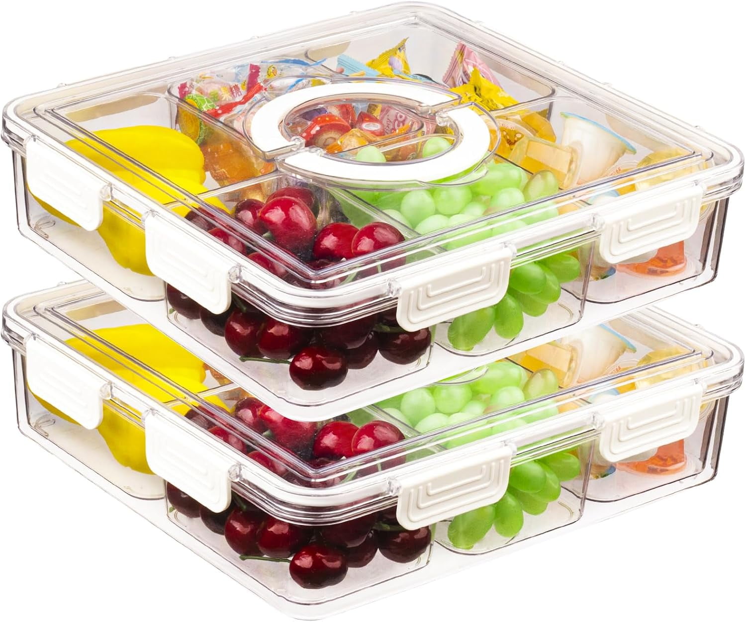 2PCS Divided Serving Tray with Lid & Handle, 6 Compartment Removable ...