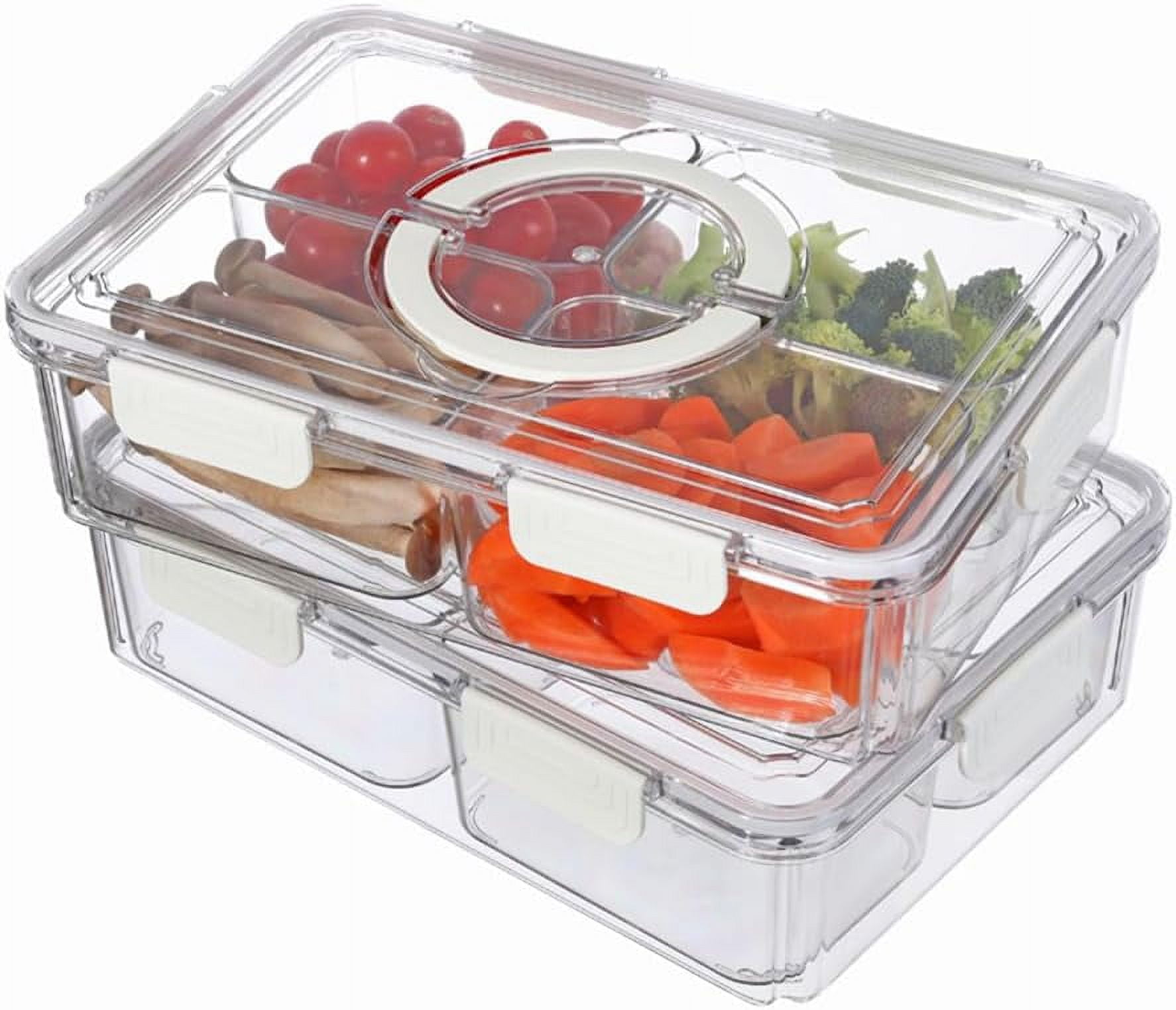 2PCS Divided Serving Tray with Lid & Handle, 6 Compartment Removable ...