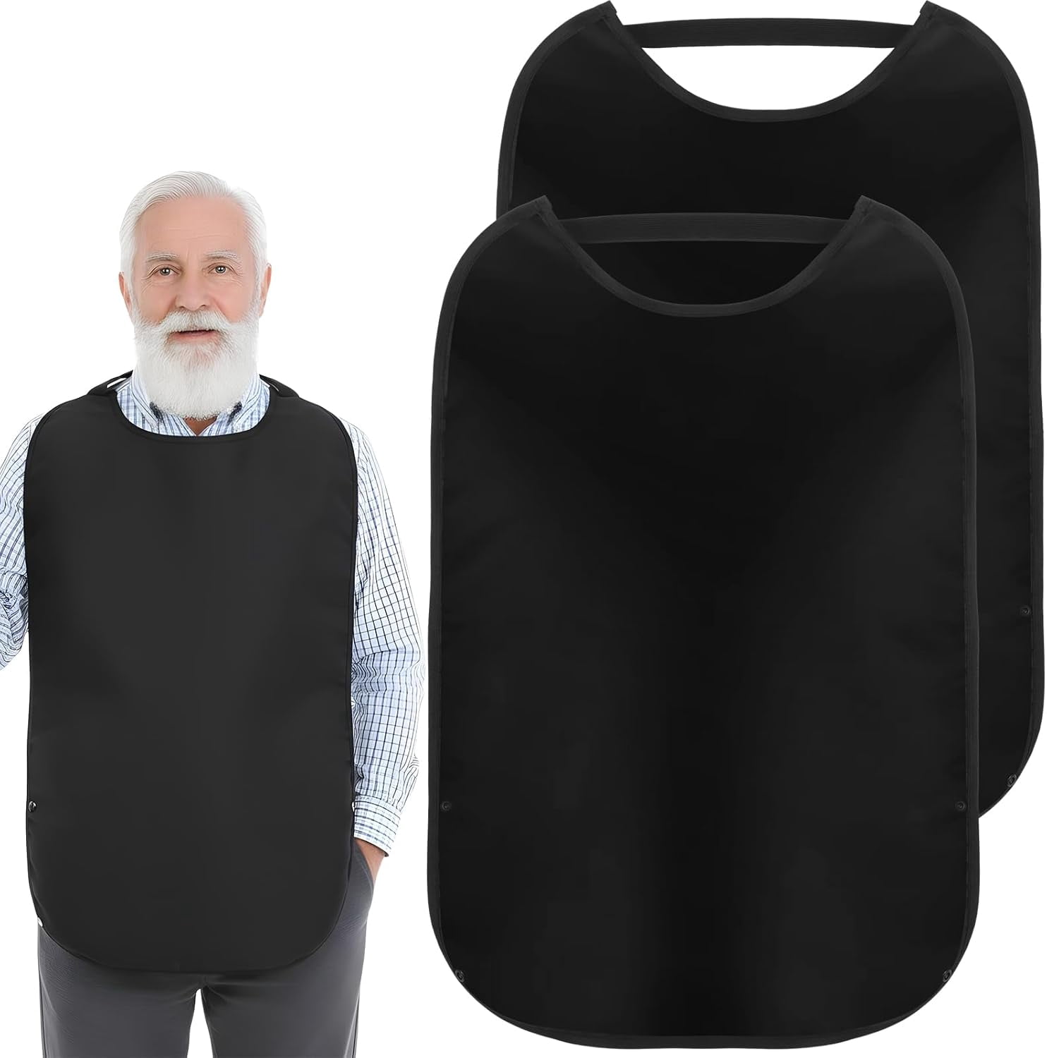2PCS Double Layer Stretchable Adult Bibs, Reusable Waterproof Washable ...
