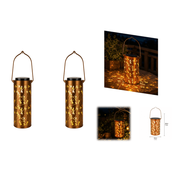 2PCS Dragonfly Solar Lantern, Solar Powered Hanging Garden Light, Metal ...