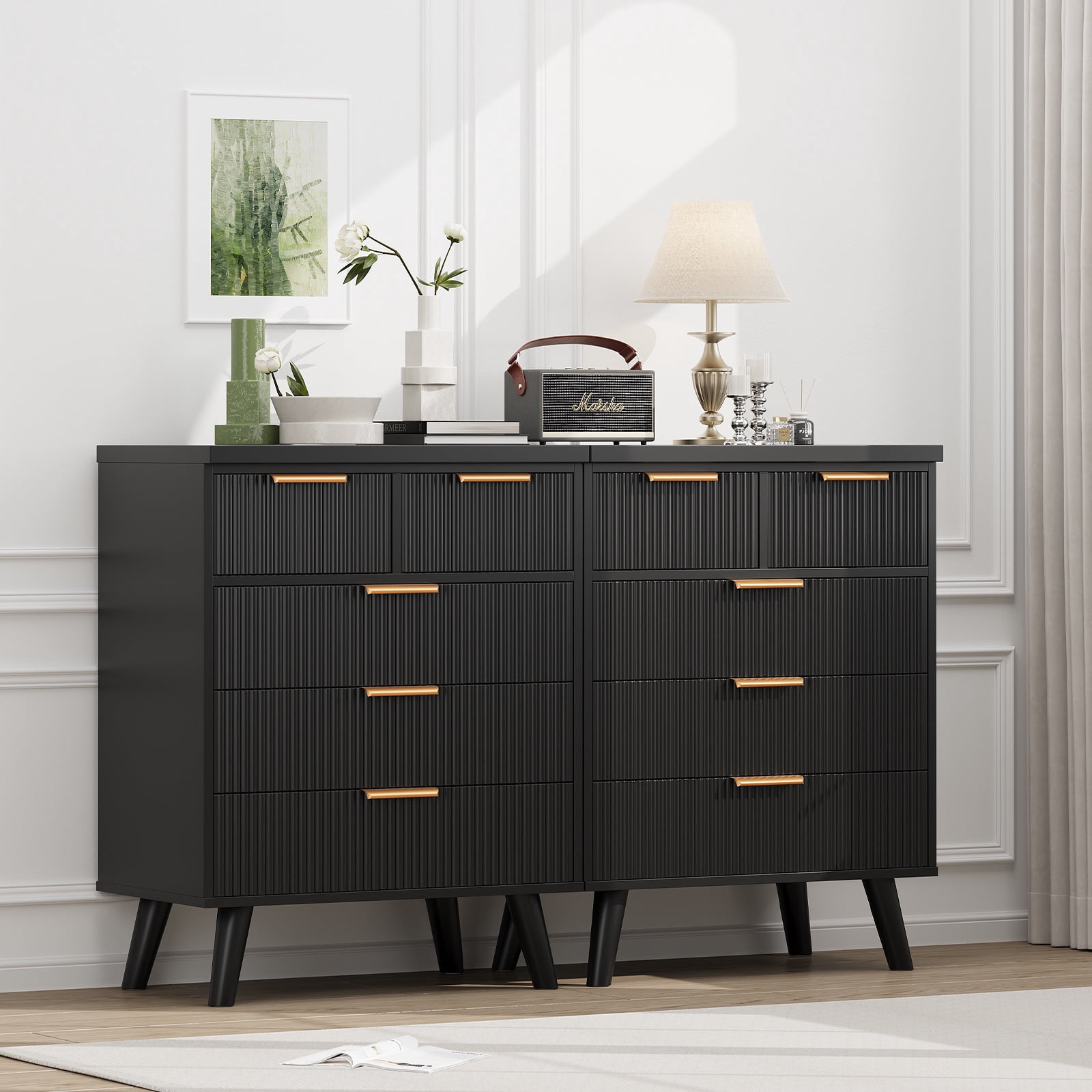 2PCS Dressers for Bedroom, PPorfamilia 5 Drawer Wood Dressers, Modern ...