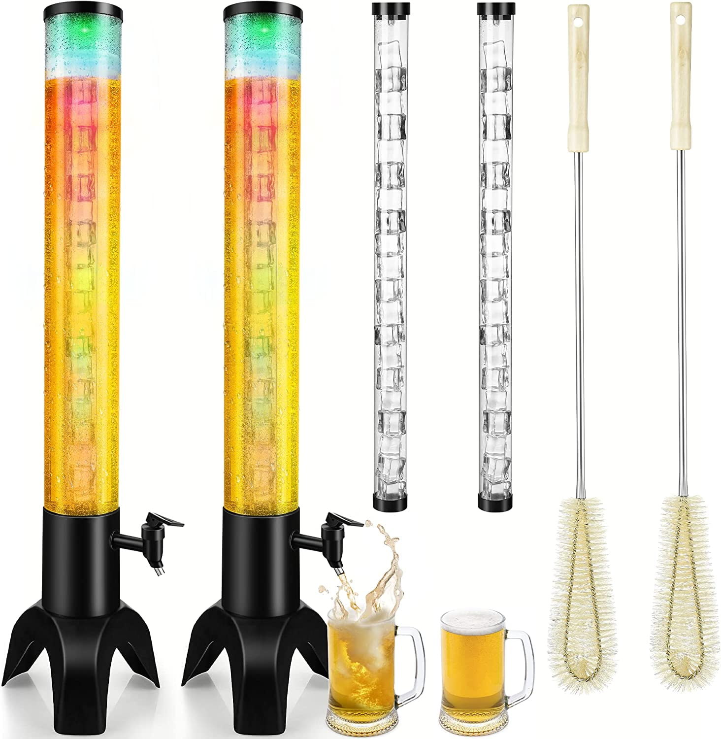 2PCS Drink Tower, 3L Mimosa Tower Dispenser With Ice Tube and Led Light ...