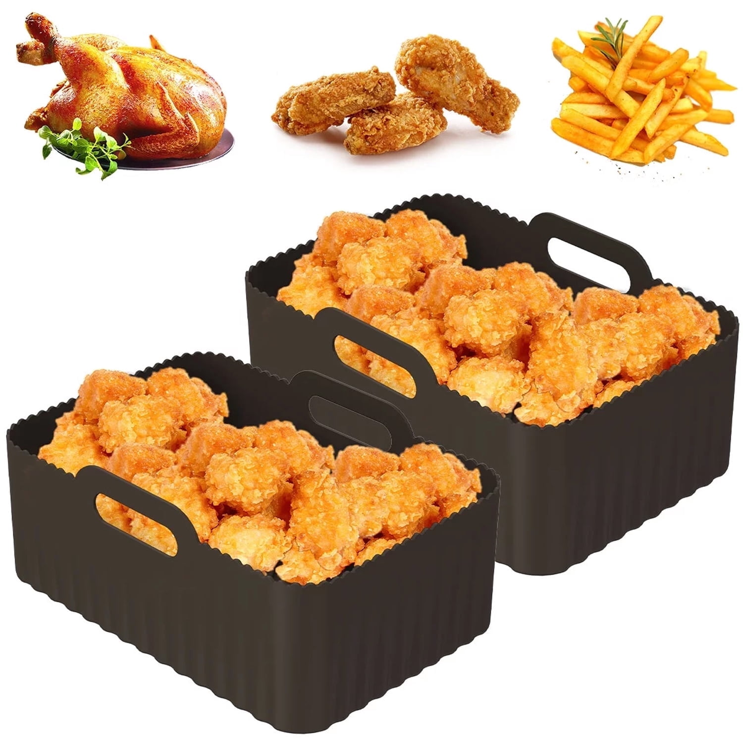 2PCS Dual Air Fryer Silicone Pots Rectangle Air Fryer Liner Baskets for ...
