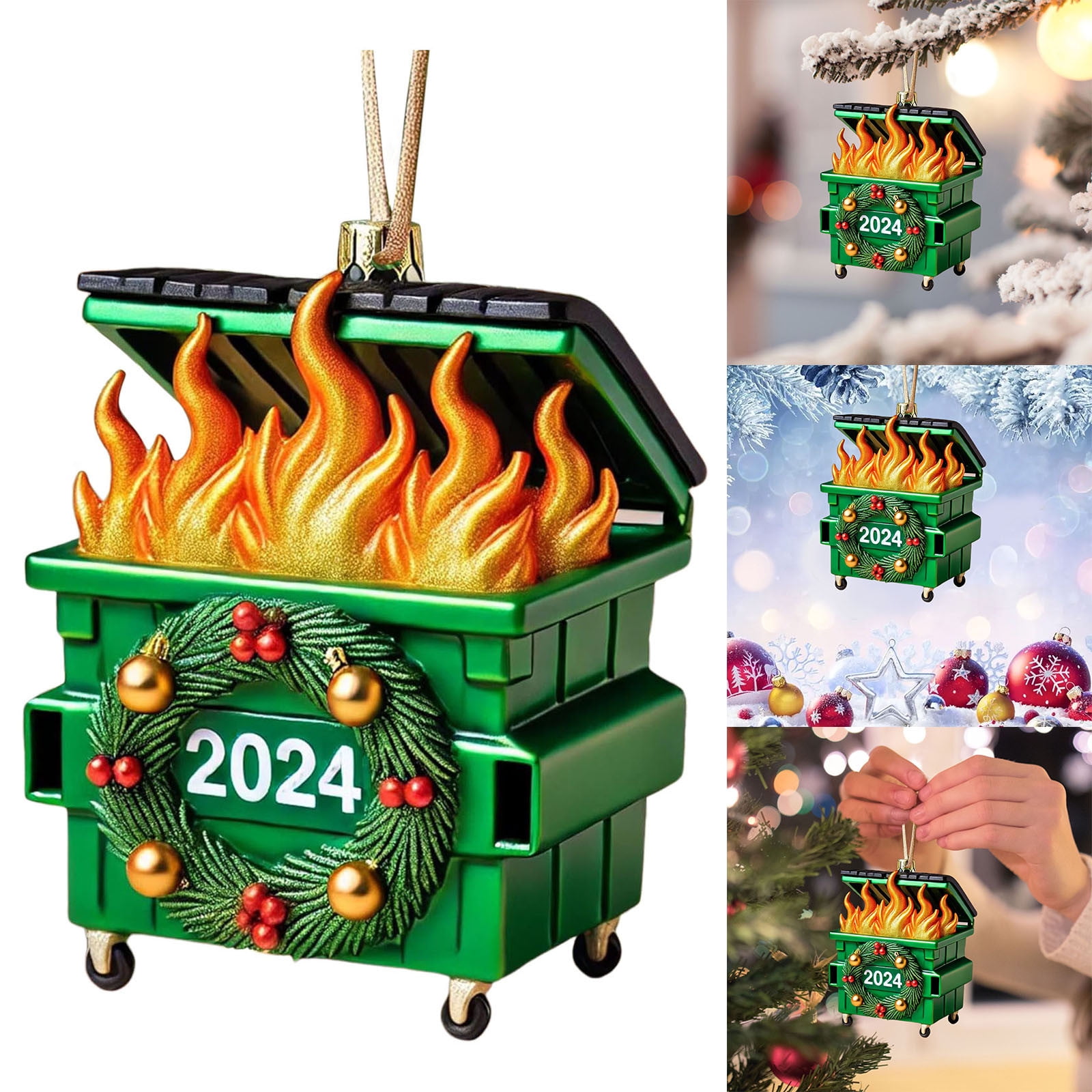 2PCS Dumpster Fire 2024 Ornament Funny 2D Acrylic Dumpster Fire ...