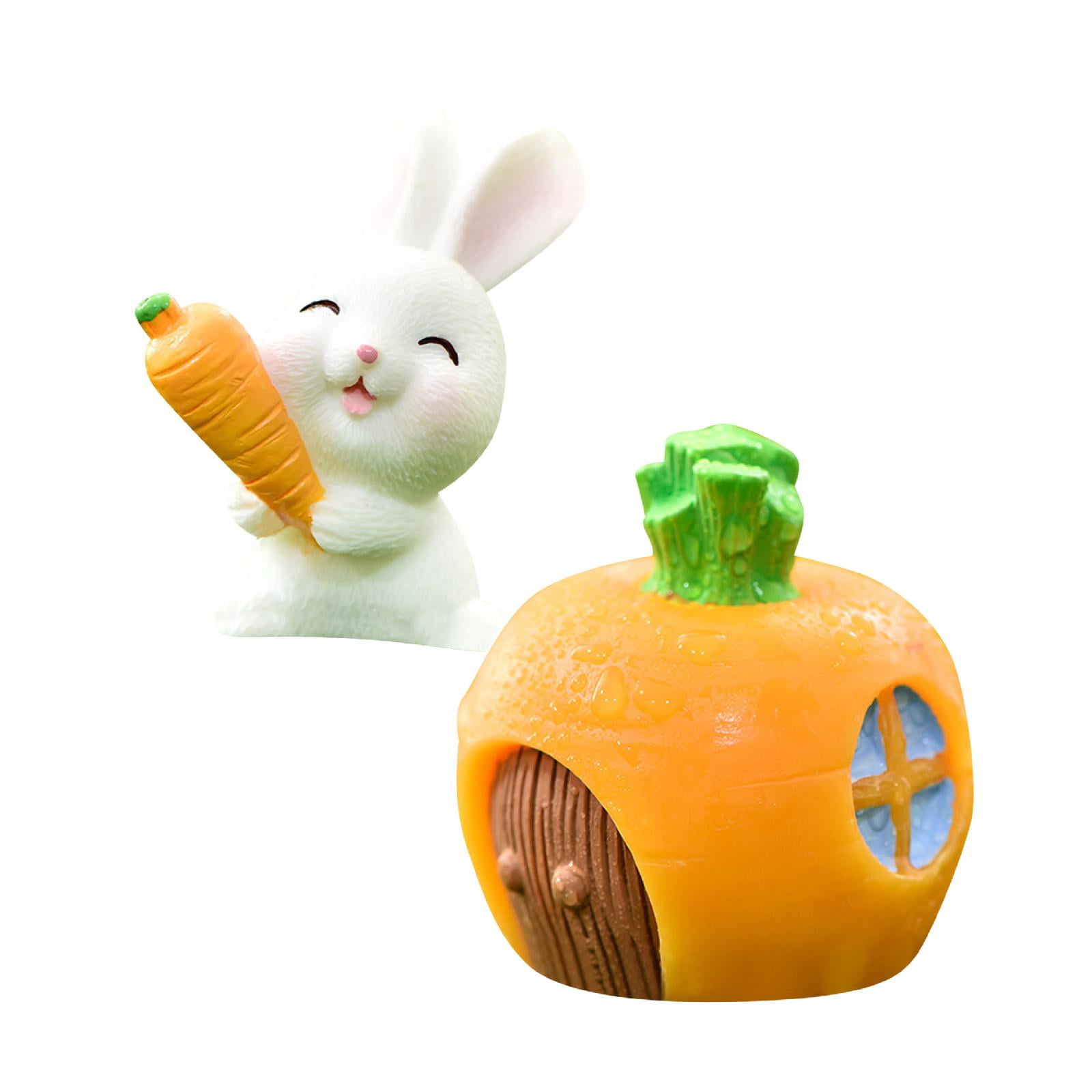 2PCS Easter Bunny Figurines Resin Cupcake Toppers Decorative Bunny Toys ...