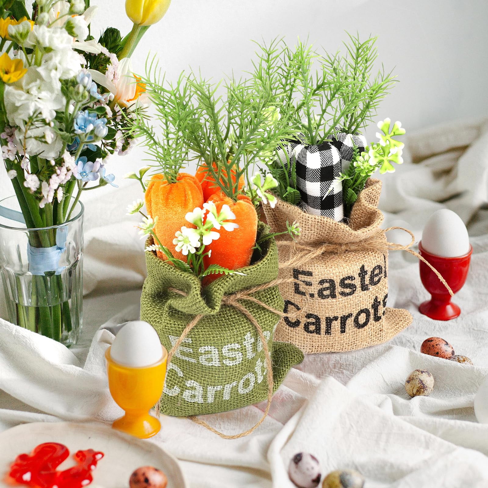 2PCS Easter Decorations Carrot Table Signs with Burlap Bag,Spring ...
