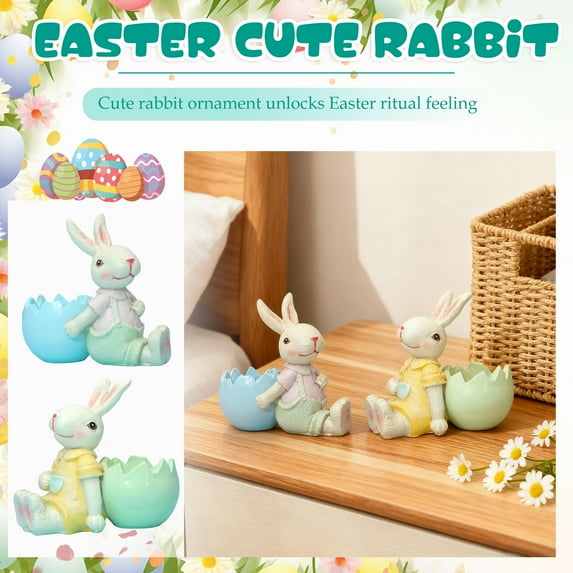 2PCS Easter Decorations Resin Bunny Eggshell Sculpture 4.72 Inch ...