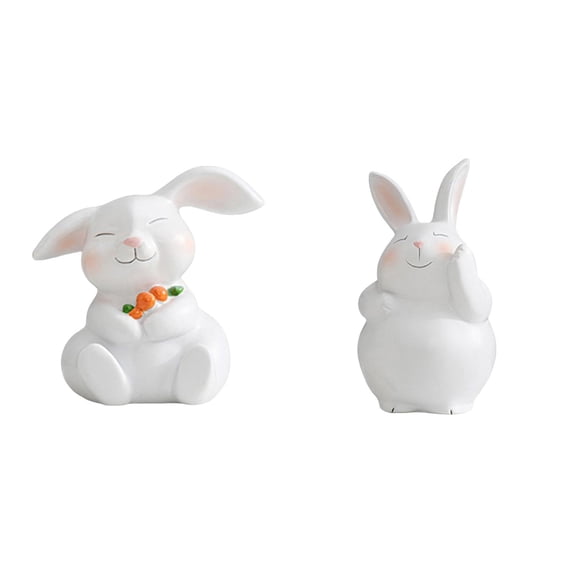 2PCS Easter Rabbit Figurine Decor, Standing Spring Resin Rabbit Statue ...