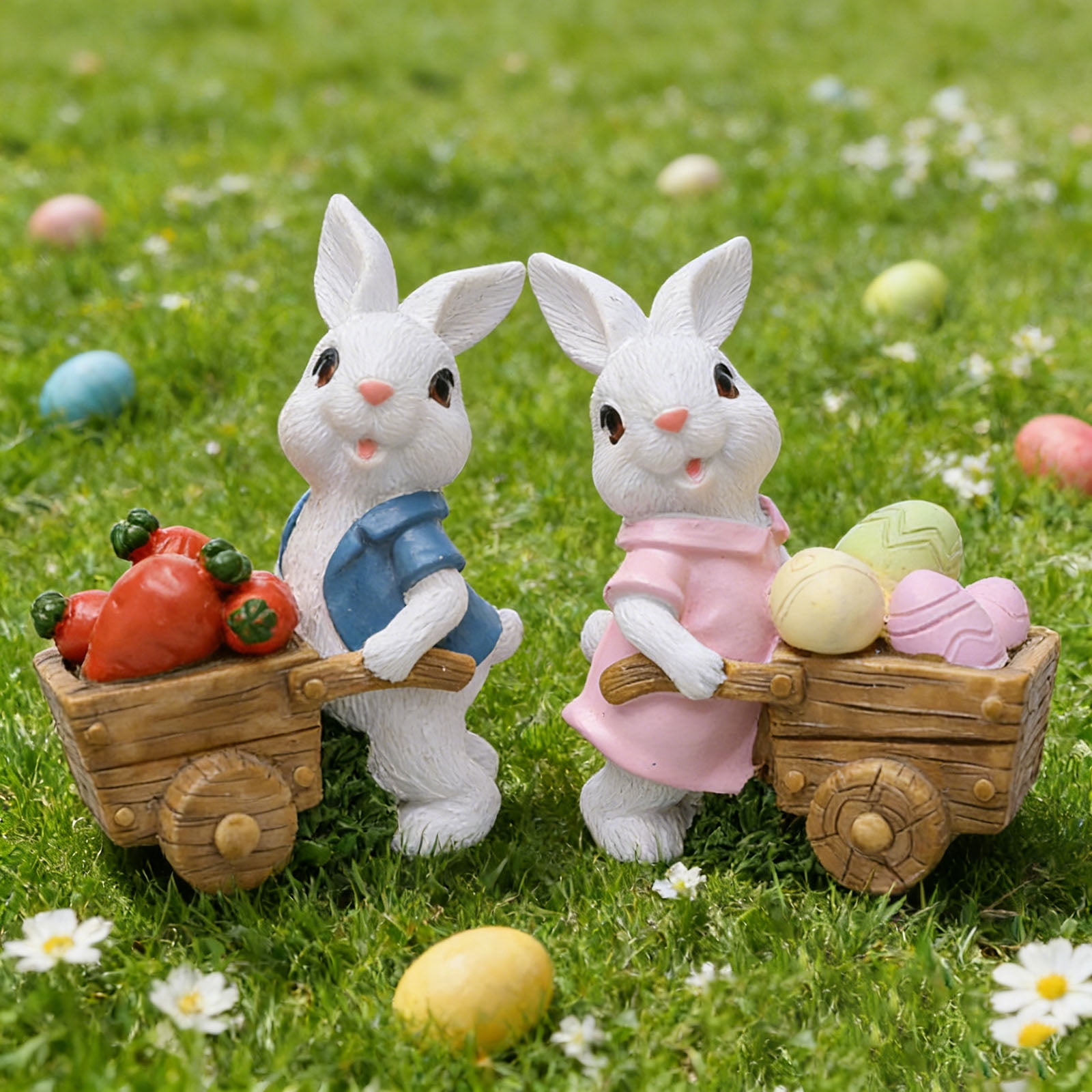 2PCS Easter Rabbit Statue Resin Couple Rabbits Figurine 3.5inch Hard ...