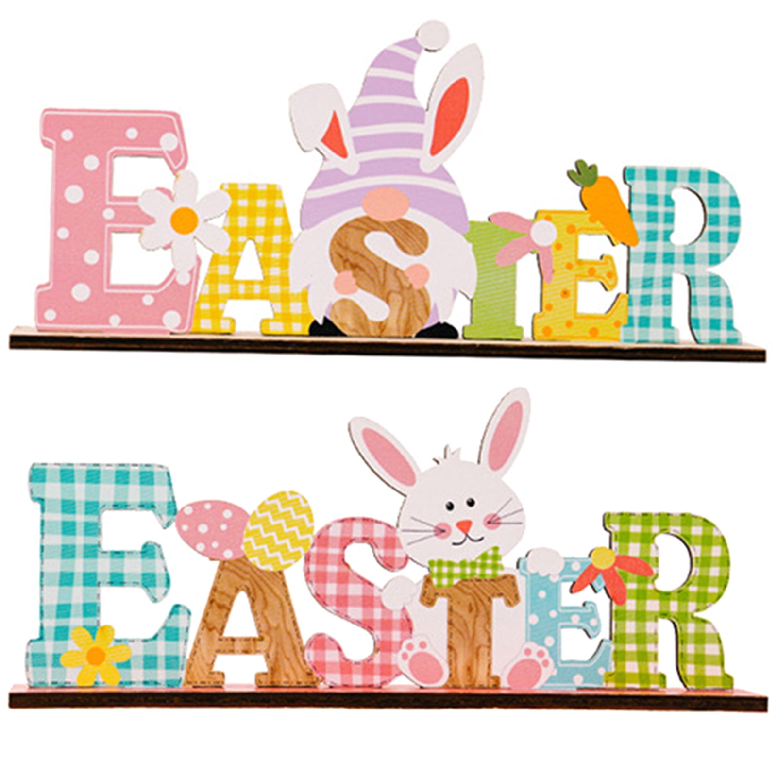 2PCS Easter Tabletop Decorations Signs, Easter Wooden Table Bunny Gnome ...