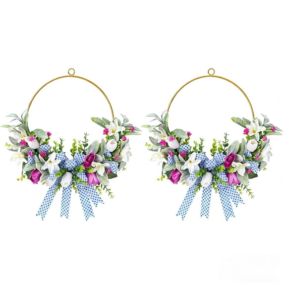 2PCS Easter Wreath - Spring Floral Tulip Hoop Artificial Flower Garland ...