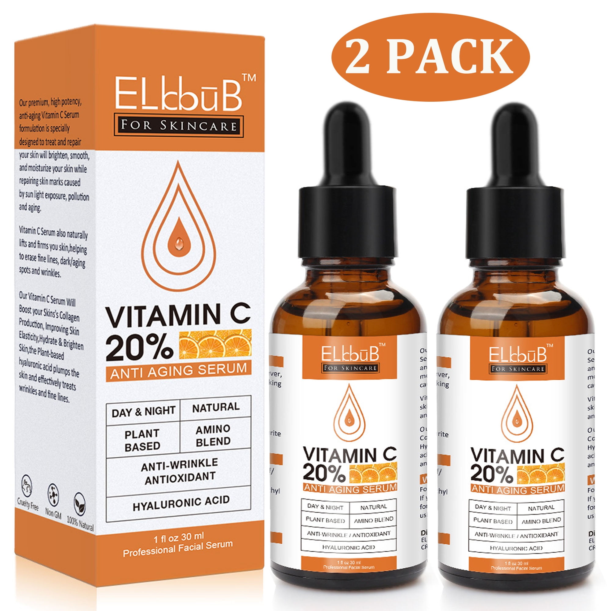 2PCS Elbbub Vitamin C Serum for Face,Day Anti Aging Face Serum,Firm ...