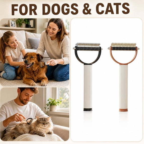 2PCS Ergonomic Dematting Comb for Dogs & Cats, Gentle Double-Sided ...