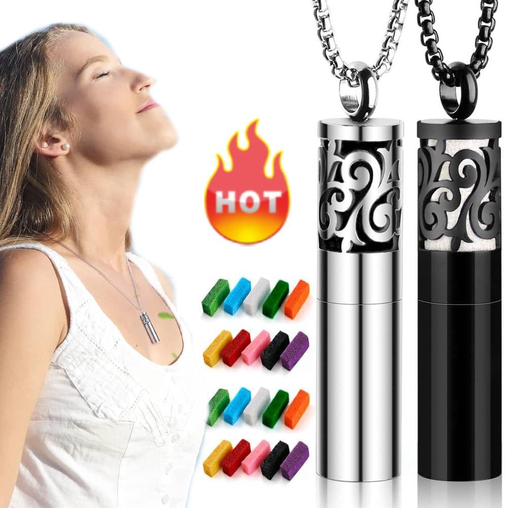 2PCS Essential Oil Necklaces for Aromatherapy on the Go, 20 Felt Pads ...
