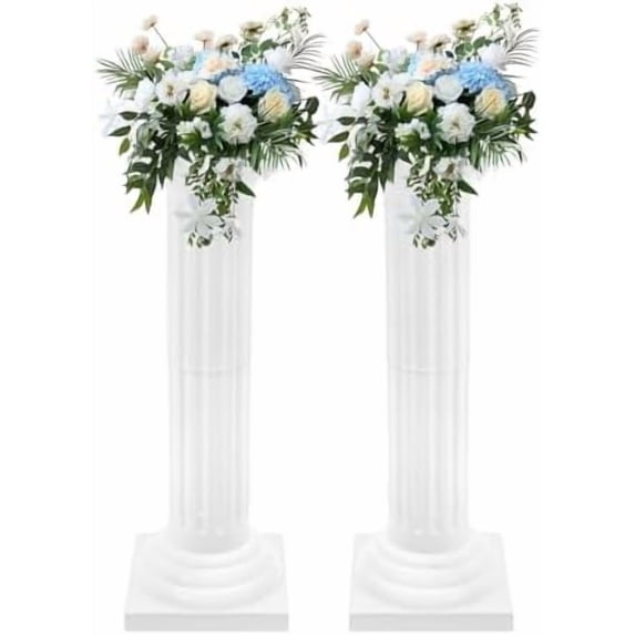 2PCS European Style Roman Pillars, 34.65in Adjustable Height White ...