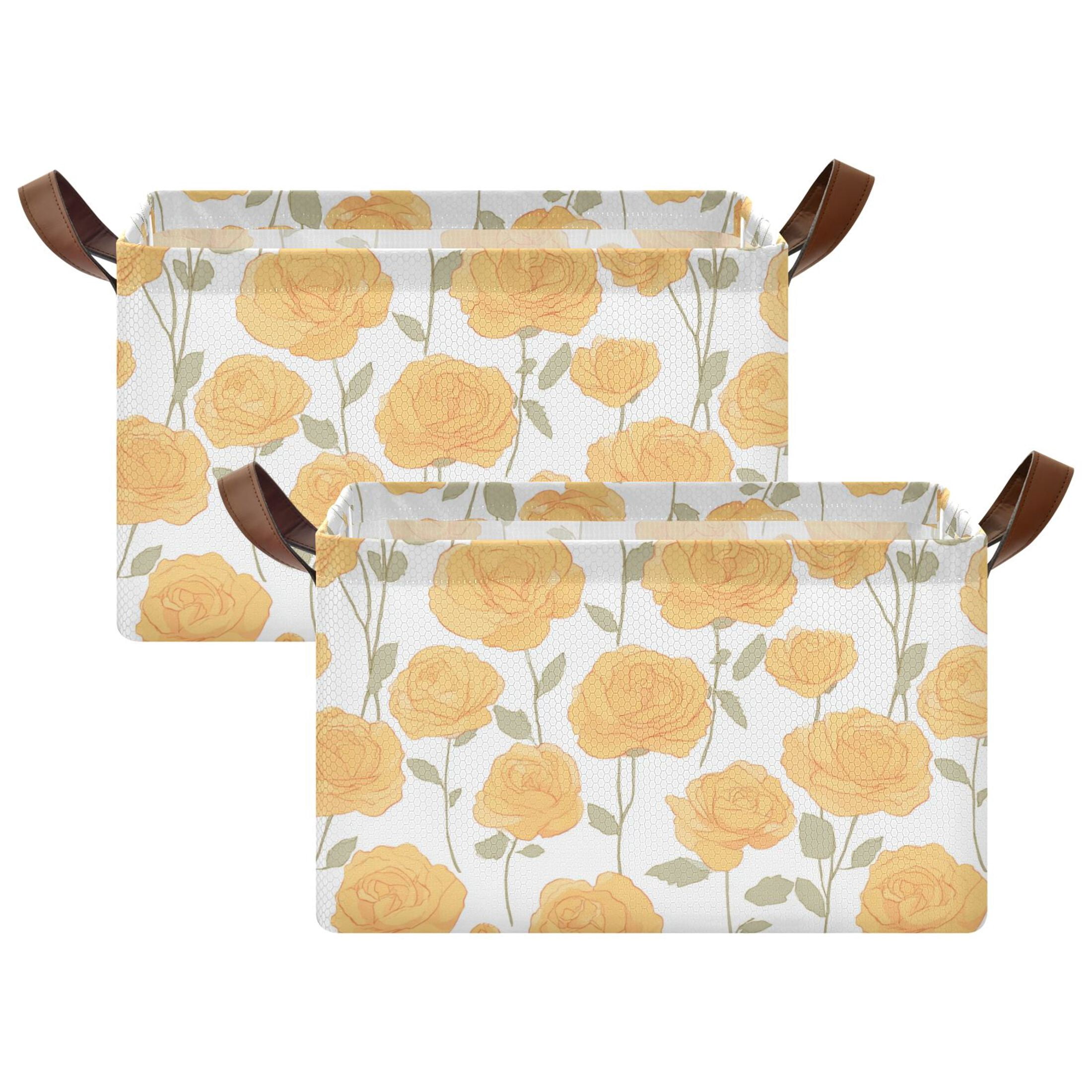 2PCS Fabric Storage Baskets with Iron Frame Foldable Storage Bins with ...