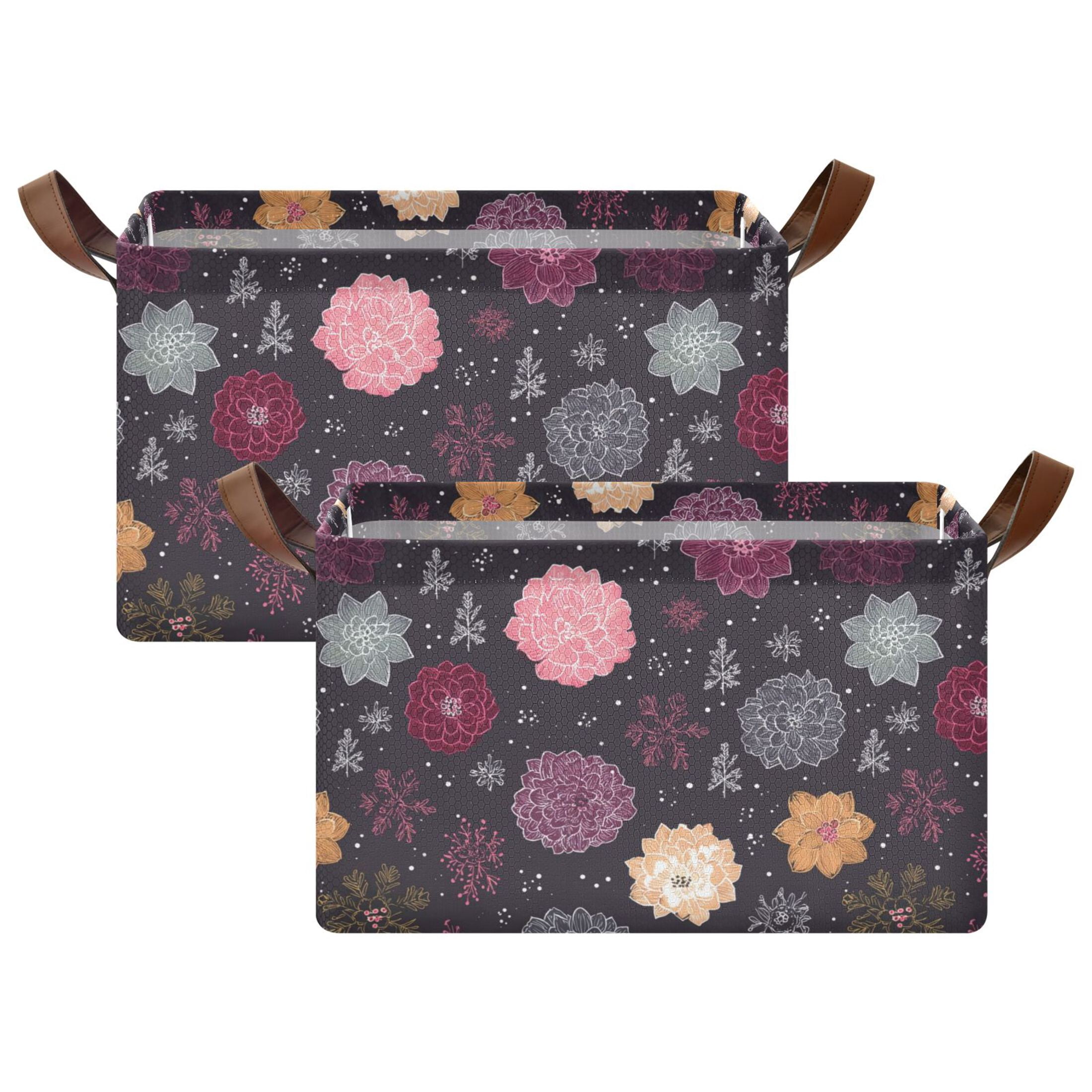 2PCS Fabric Storage Baskets with Iron Frame Foldable Storage Bins with ...
