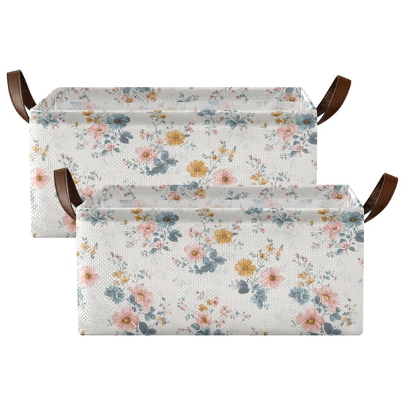 2PCS Fabric Storage Baskets with Iron Frame Foldable Storage Bins with ...
