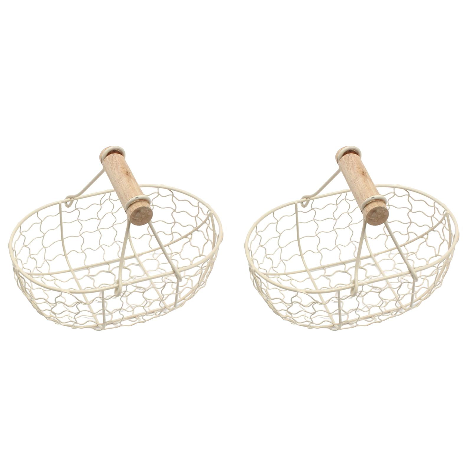 2PCS Farmhouse Chicken Wire Basket with Wooden Handle - Vintage Rustic ...