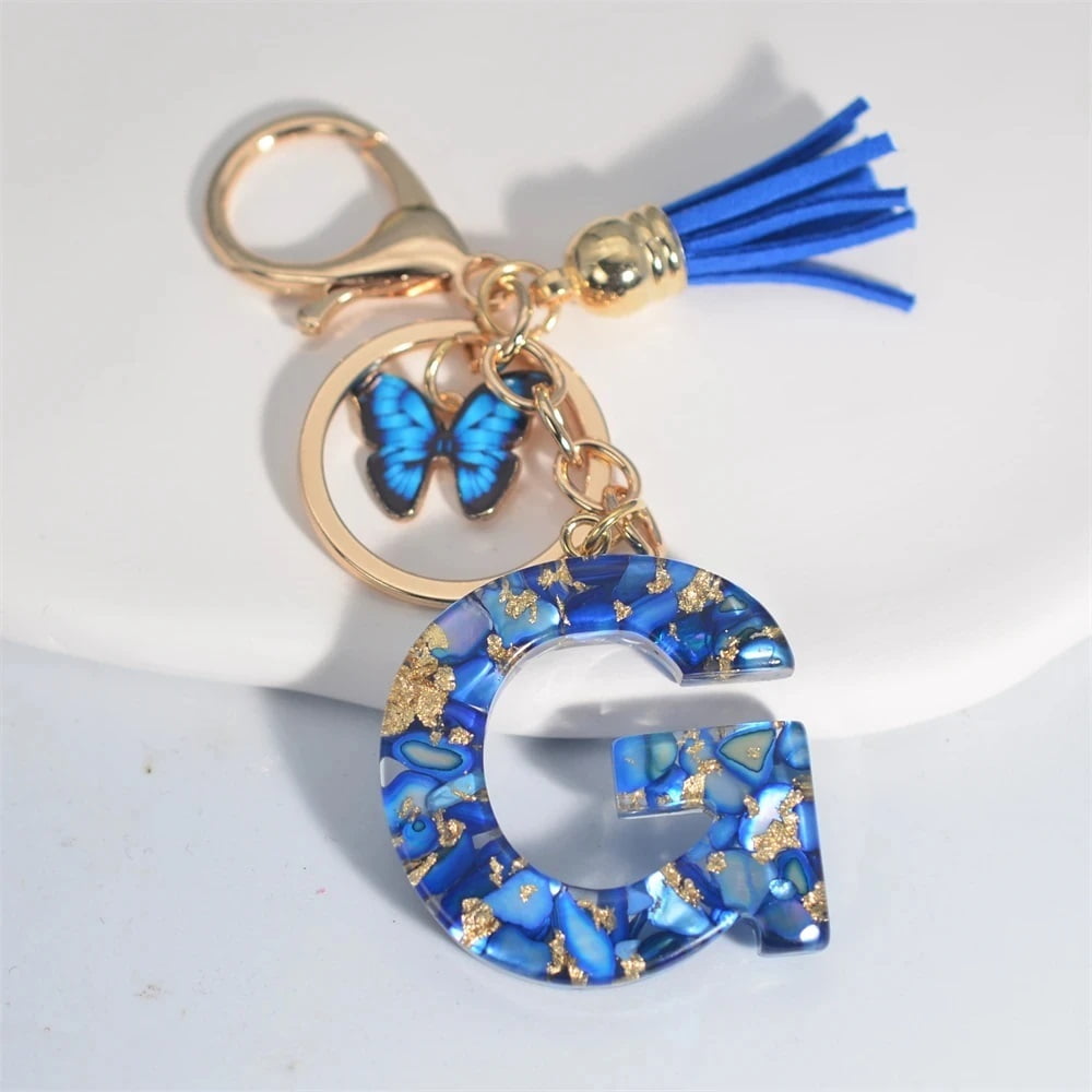 2PCS Fashion Blue Glazed Stone A To Z Letter Keychain 26 Initials ...