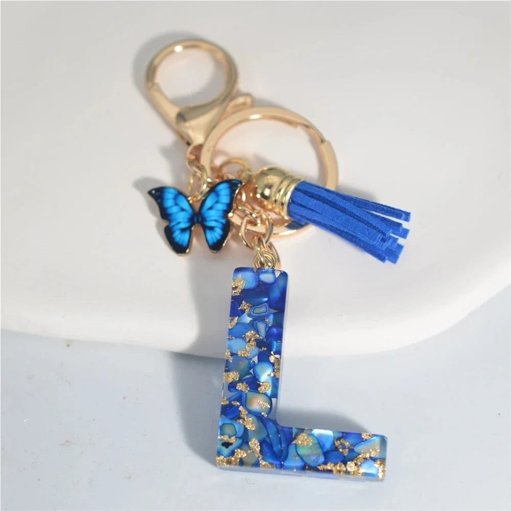 2PCS Fashion Blue Glazed Stone A To Z Letter Keychain 26 Initials ...