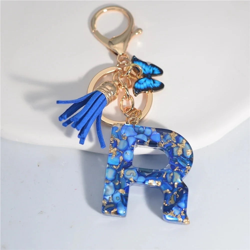 2PCS Fashion Blue Glazed Stone A To Z Letter Keychain 26 Initials ...