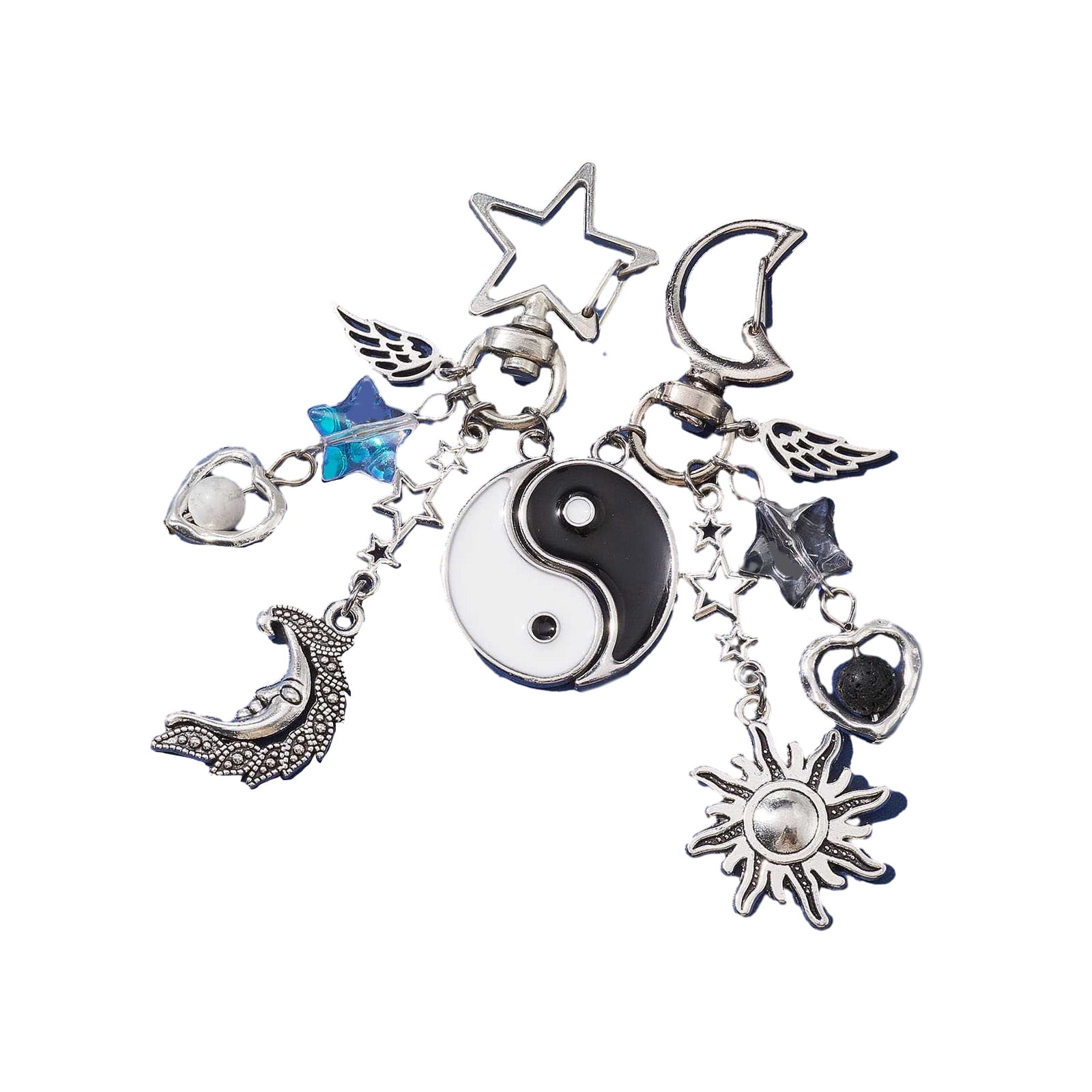 2PCS Fashion Sun Heart Keychains Sweet Couple Keyring Ornaments Bag ...