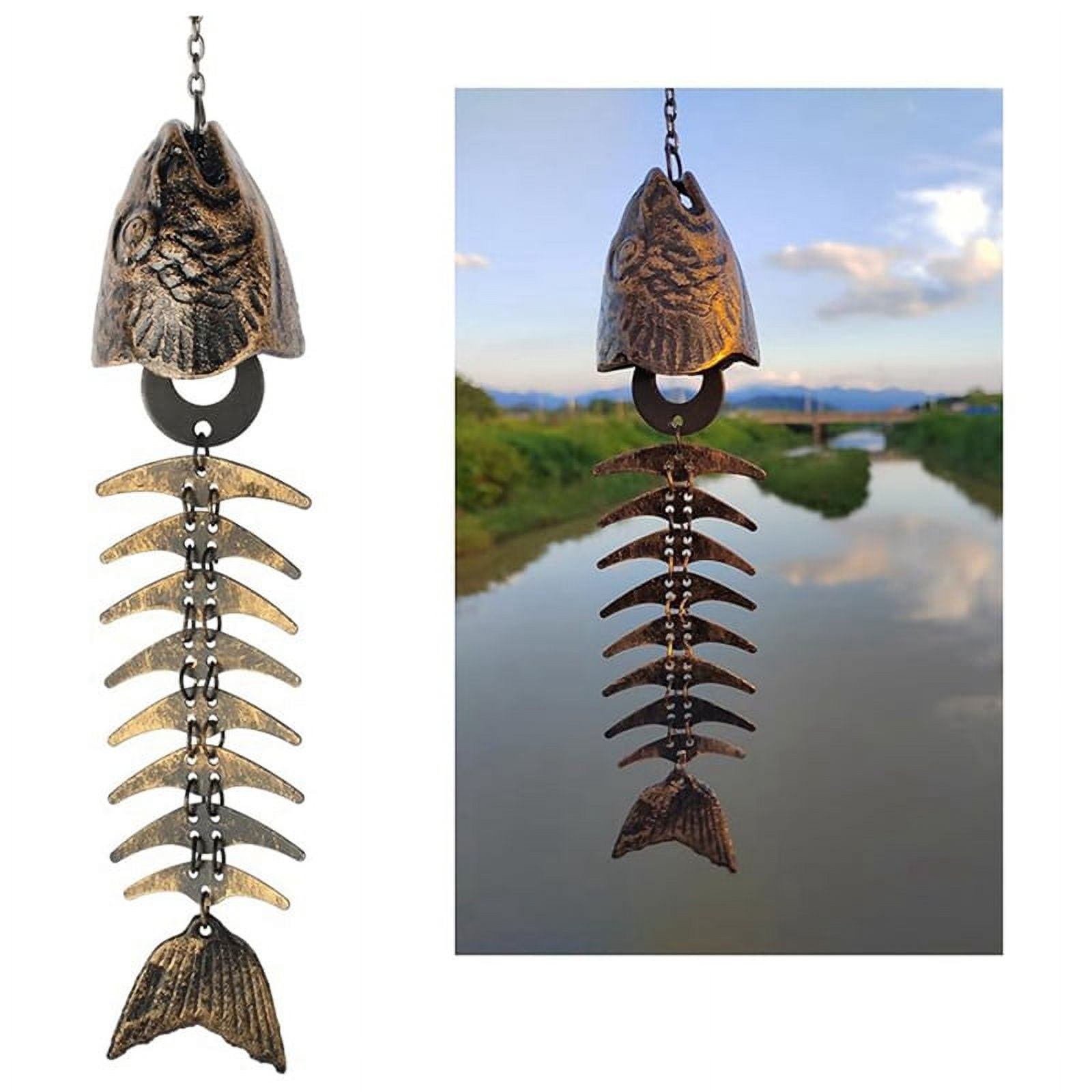 2PCS Fish Windchime,Fish Skeleton Windchime,Fish Bone Cast Iron Wind ...