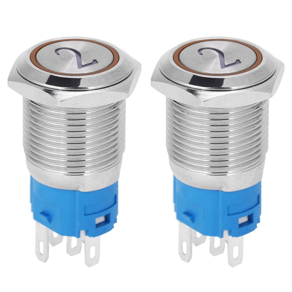 Neyseki 2PCS Flat Self-Reset 5-Pin Metal Push Button Switch with Light ...