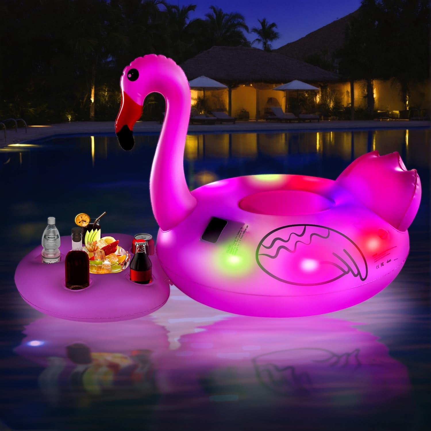 2PCS Floating Pool Lights with 5 Holes Floating Drink Holder, Glow in ...