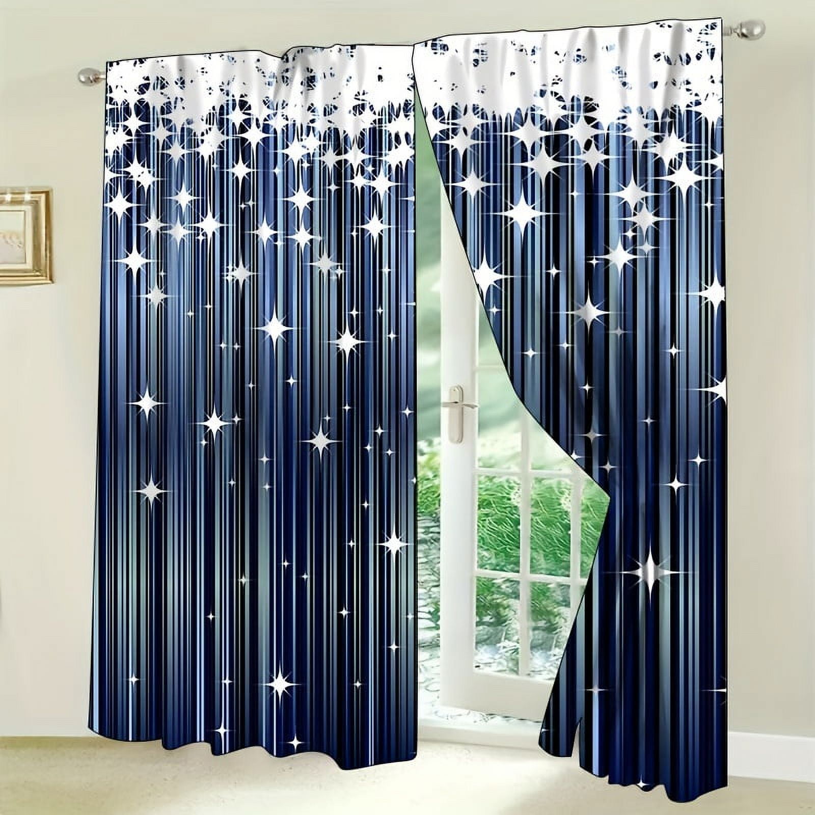 2PCS Floral Golden Note Curtains Rod Pocket European Retro Printed ...