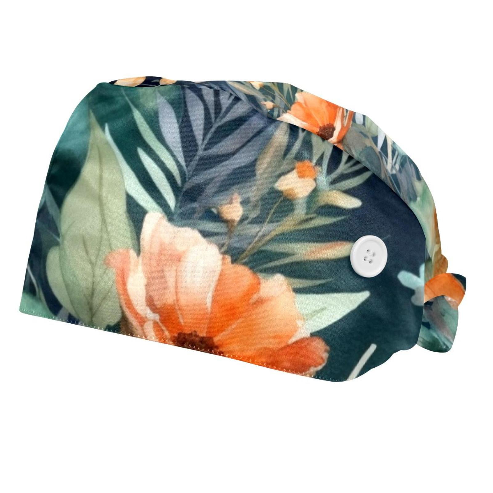 2PCS Floral Pattern with Flowers Working Caps with Button, Adjustable ...