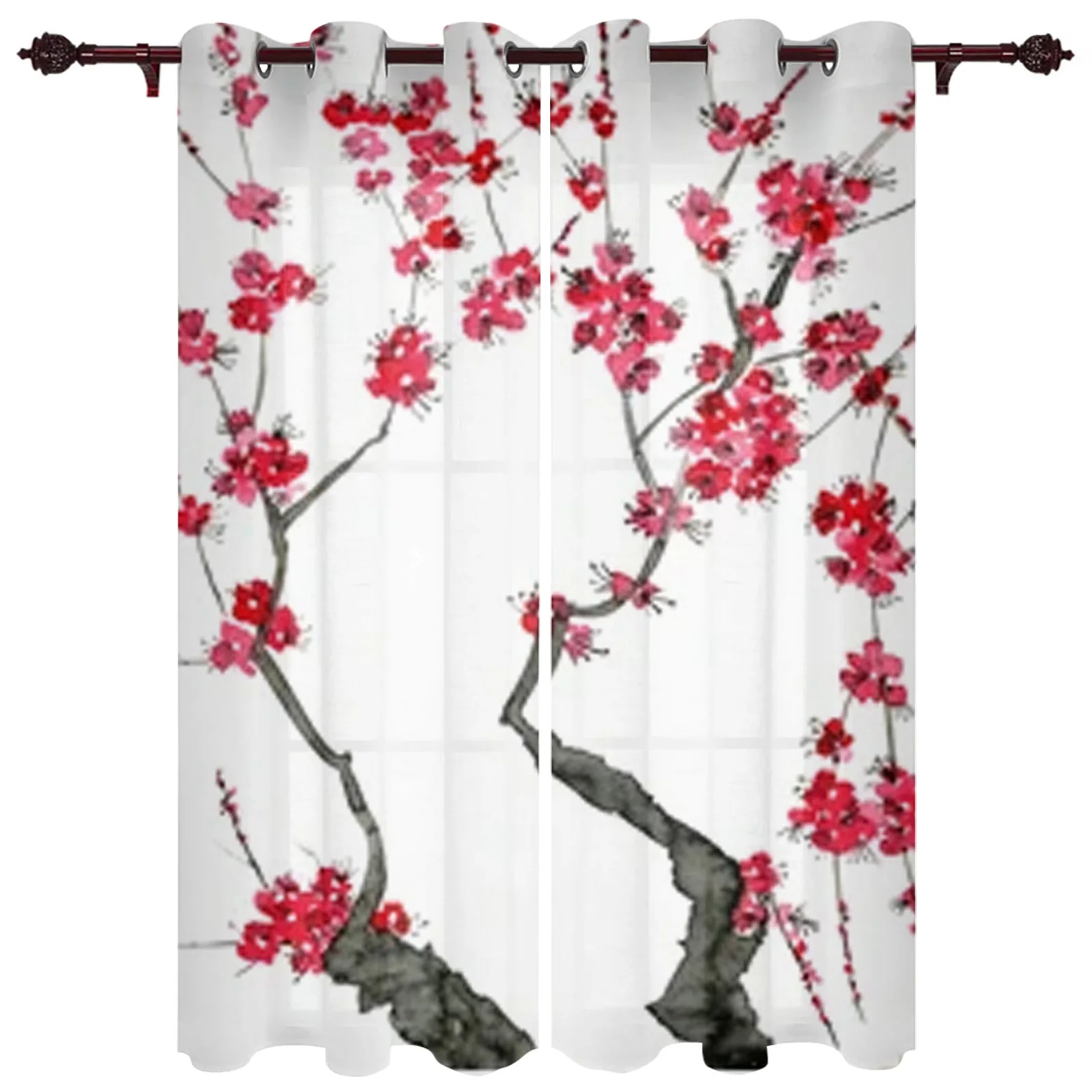 2PCS Flowers Watercolor Leaves Window Curtains for Living Room Bedroom ...