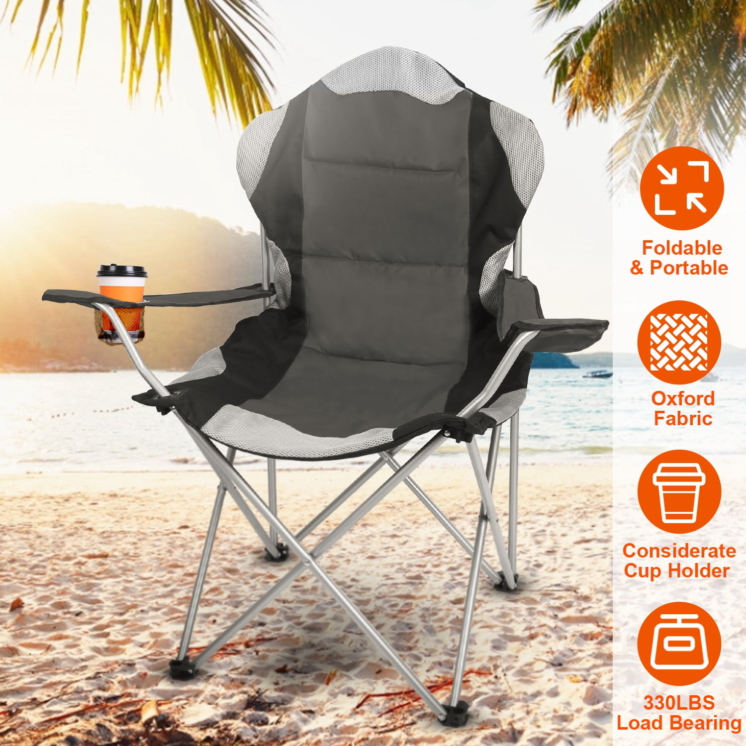 2PCS Foldable Camping Chair TeqHome Oversized Padded Heavy Duty ...