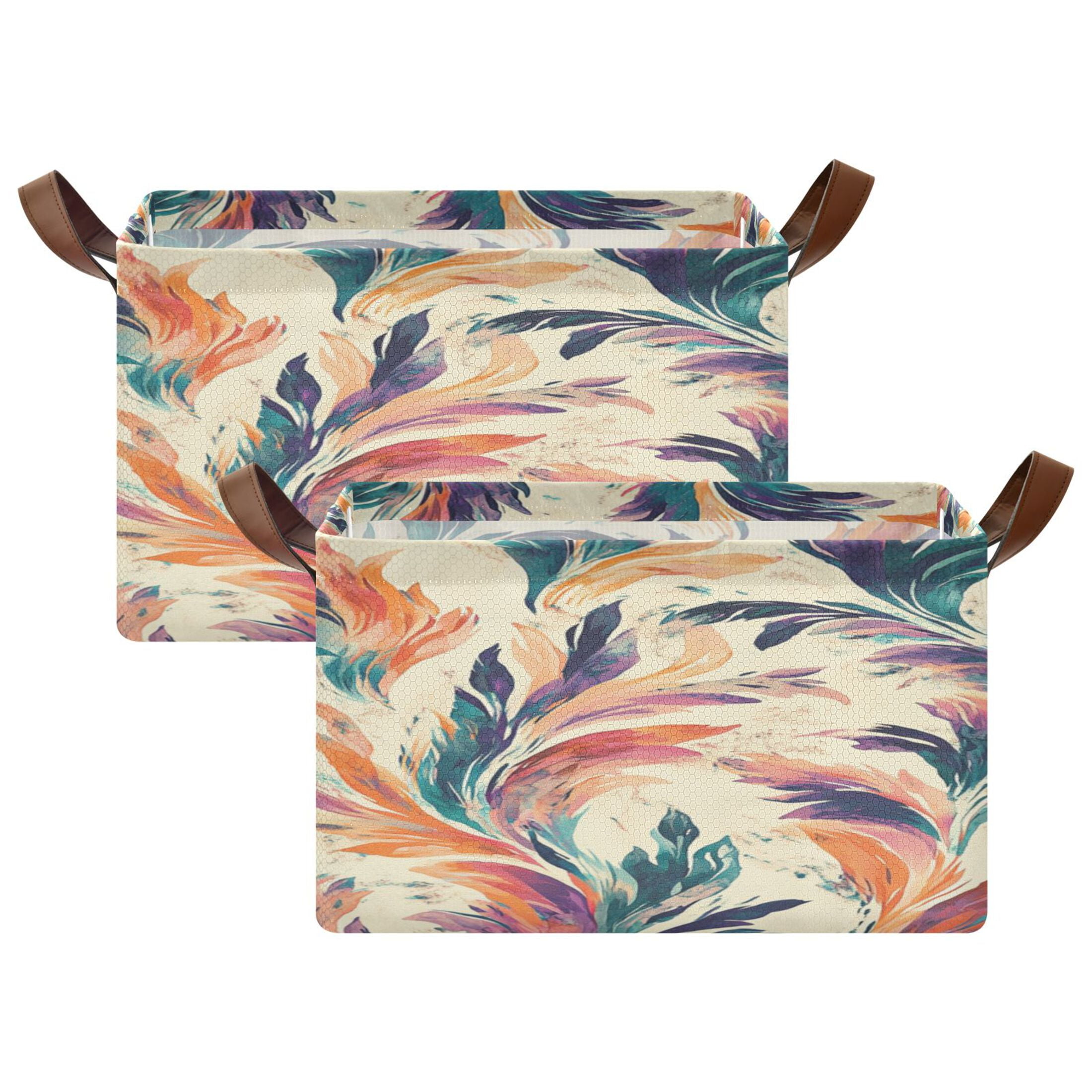 2PCS Foldable Storage Basket with Metal Frame Collapsible Organizer Bin ...