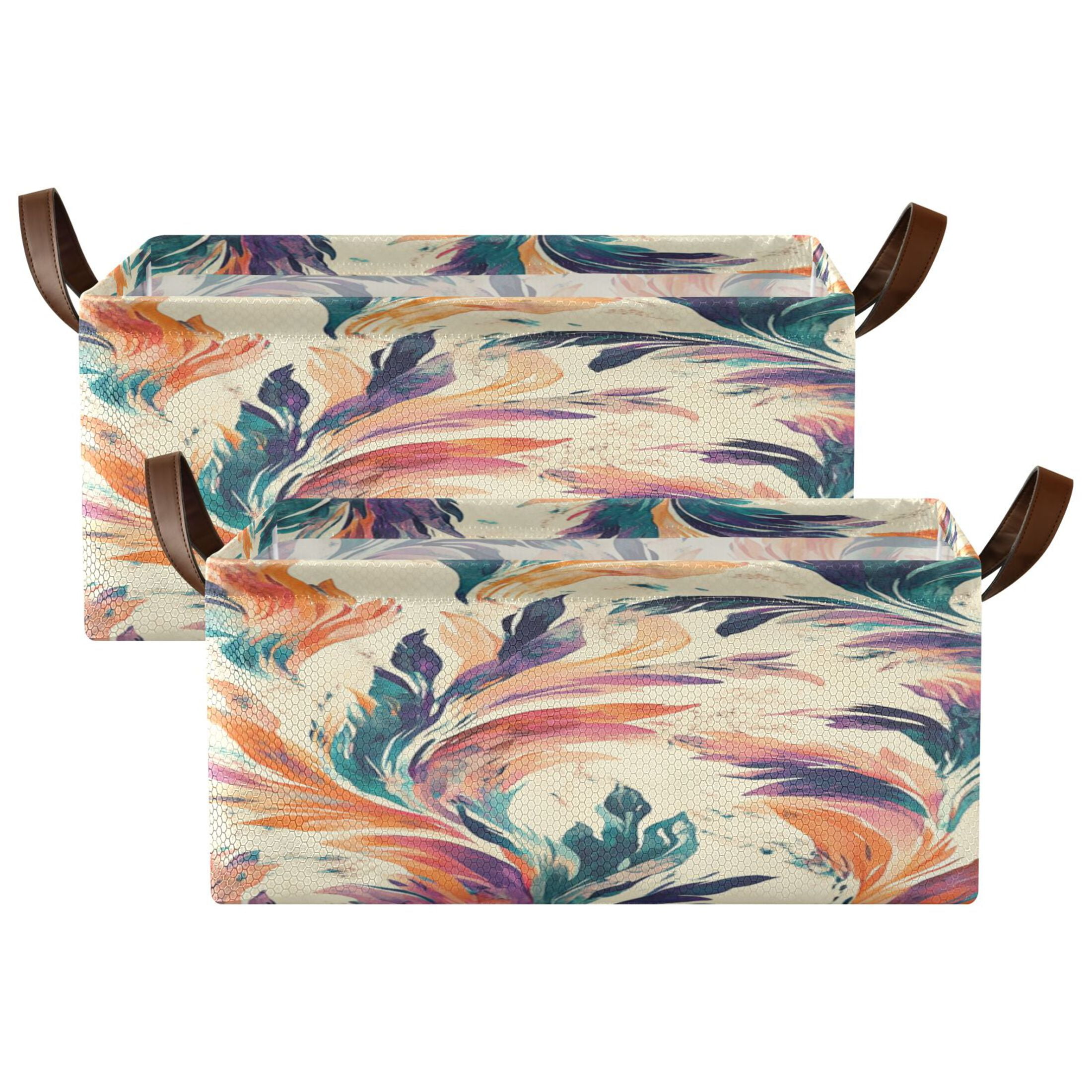 2PCS Foldable Storage Basket with Metal Frame Collapsible Organizer Bin ...