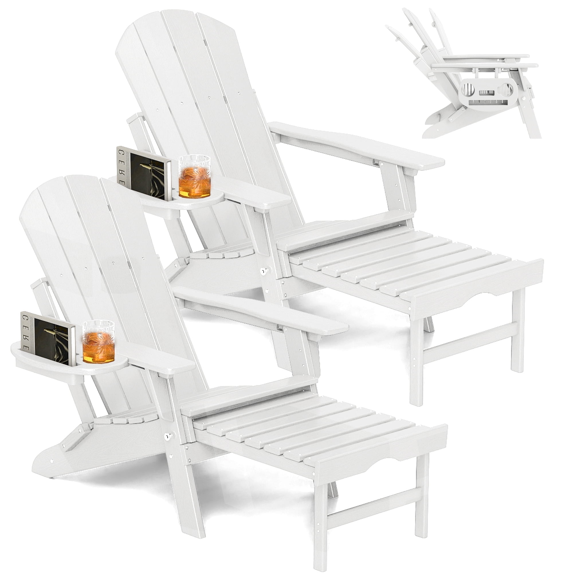 2PCS Folding Adirondack Chair with Retractable Ottoman, HDPE All ...