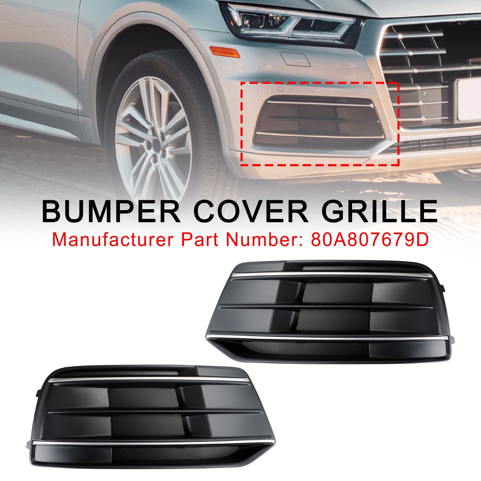 2PCS Front Bumper Cover Grille Bezel Insert Fit for Audi Q5 2018 2022 Black Chrome Walmart