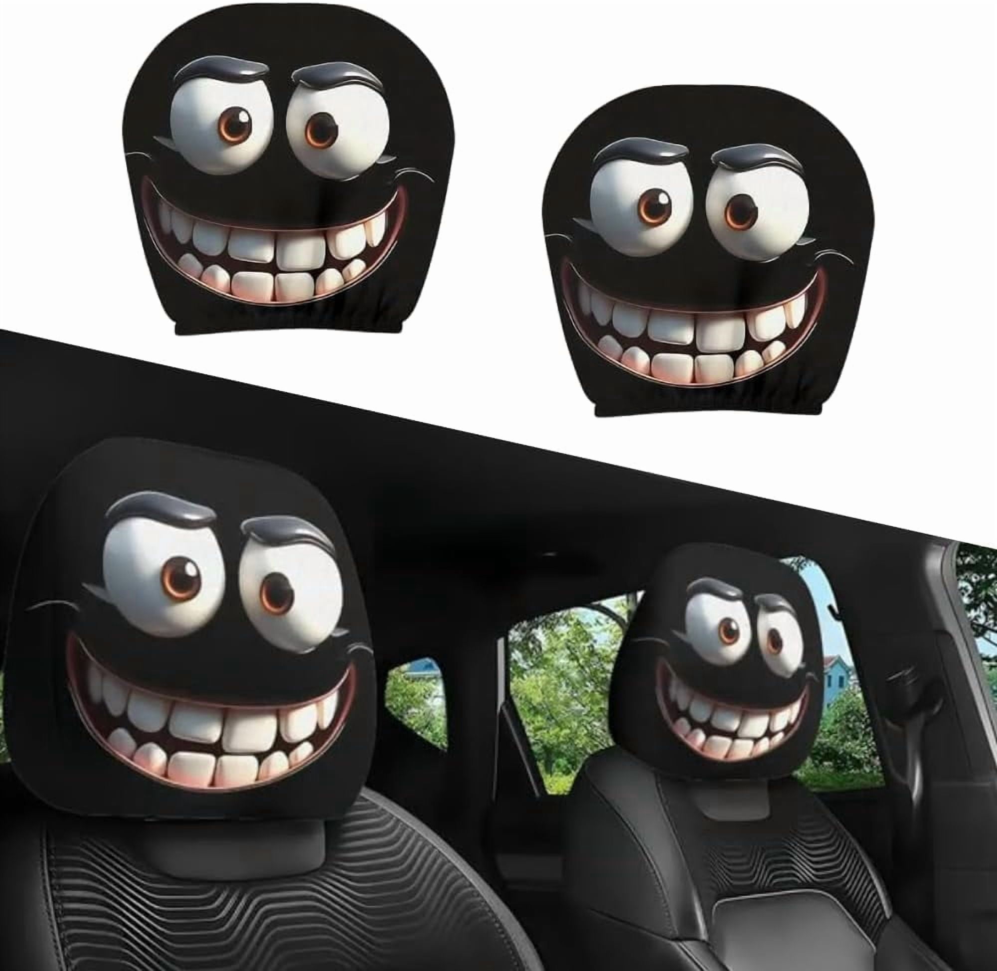 2PCS Funny Cartoon Car Headrest Covers, Cute Funny Cartoon Eyes Car ...