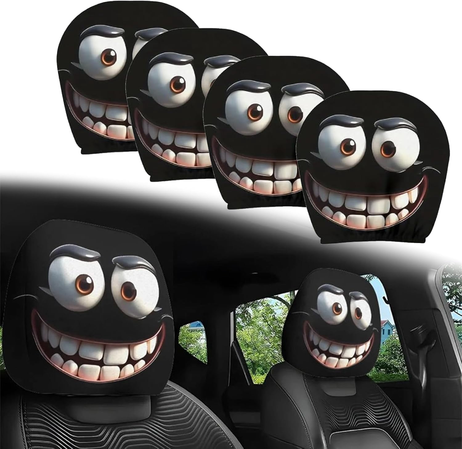 2PCS Funny Cartoon Car Headrest Covers, Cute Funny Cartoon Eyes Car ...