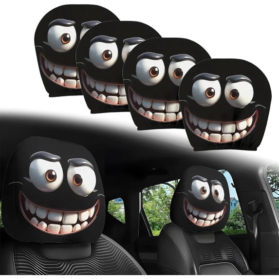 2PCS Funny Cartoon Car Headrest Covers, Cute Funny Cartoon Eyes Car ...