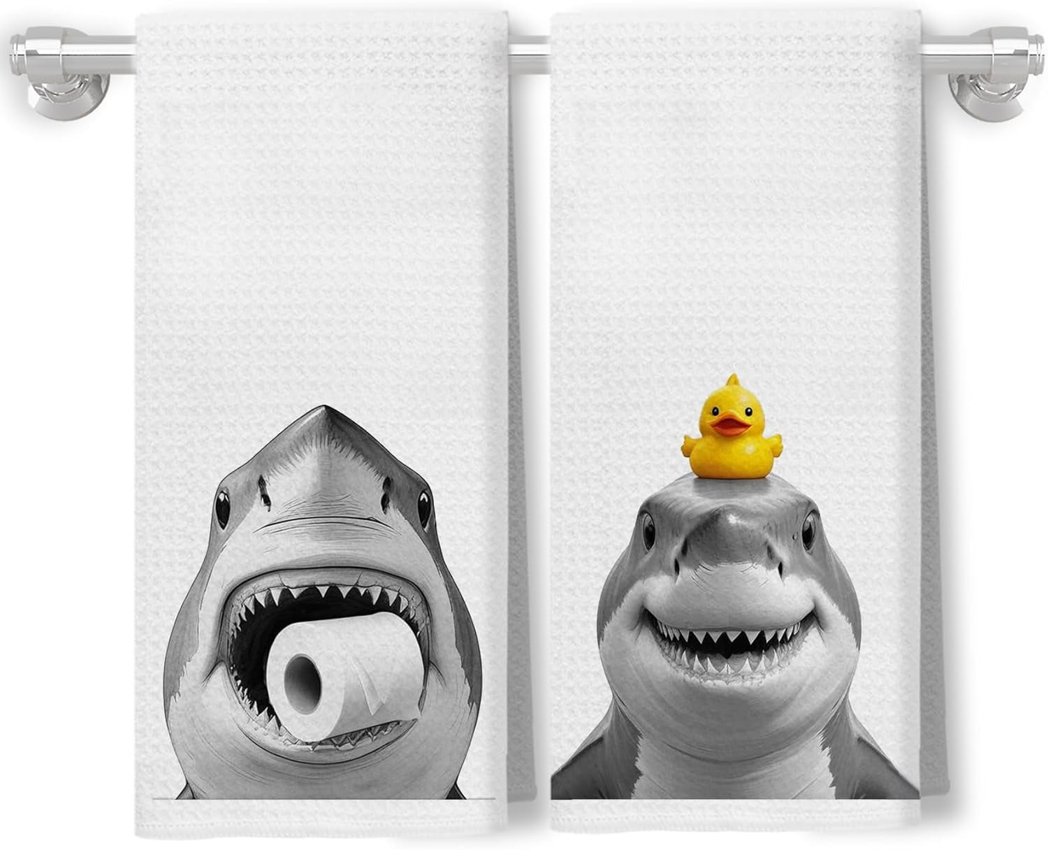 2PCS Funny Shark Bathroom Hand Towels, Shark Bathroom Decor, Sharks ...